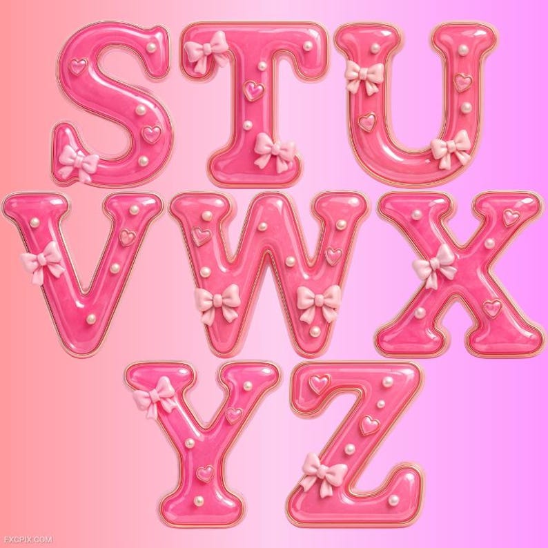 Pink Barbie Font Alphabet PNG, A–Z Letters and 0–9 Numbers, Glam Pink ...