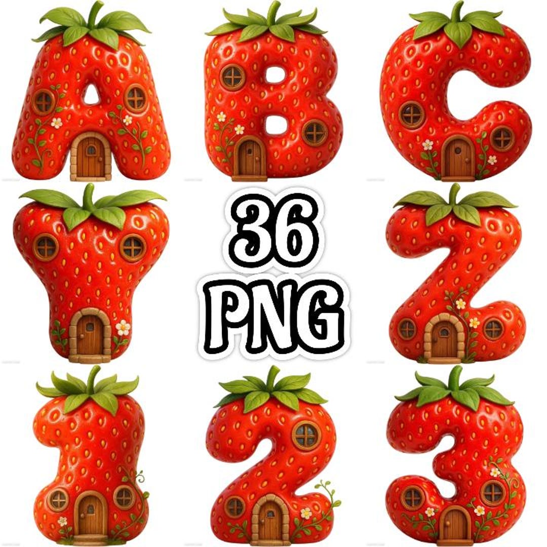 Strawberry Shop Alphabet PNG, Fruit Font, A-Z Letters, 0-9 Numbers ...