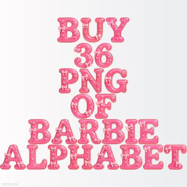 Pink Barbie Font Alphabet PNG, A–Z Letters and 0–9 Numbers, Glam Pink ...