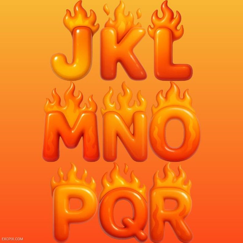 Flaming Alphabet Clipart – Cartoon Fire Letters & Numbers (PNG Bundle ...
