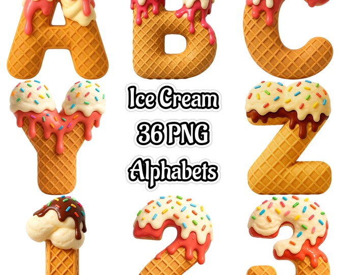 Ice Cream Alphabet Clip Art: A-Z Uppercase Letters (digital Download ...