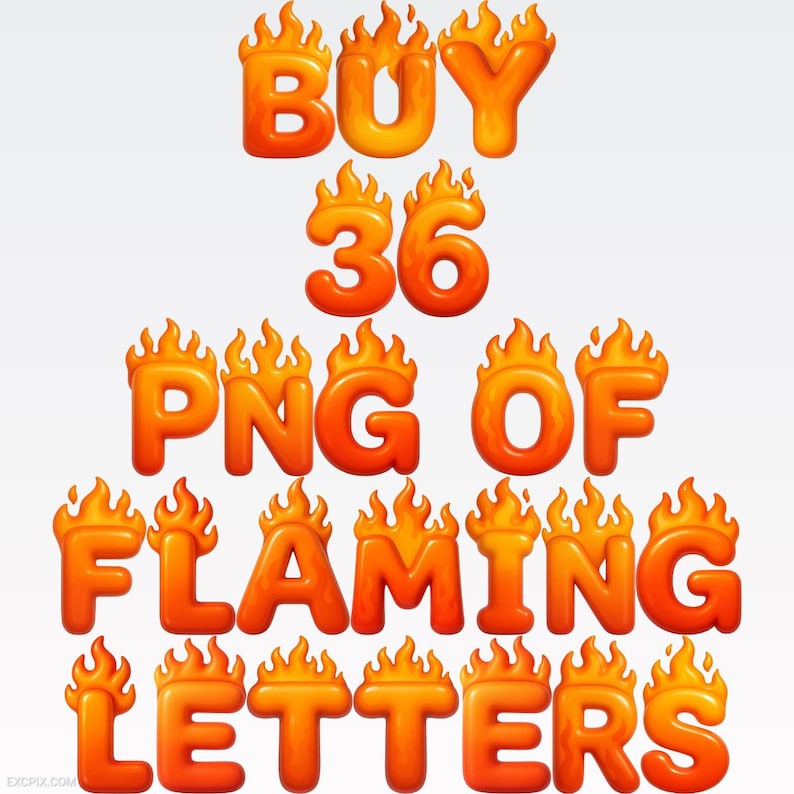Flaming Alphabet Clipart – Cartoon Fire Letters & Numbers (PNG Bundle ...