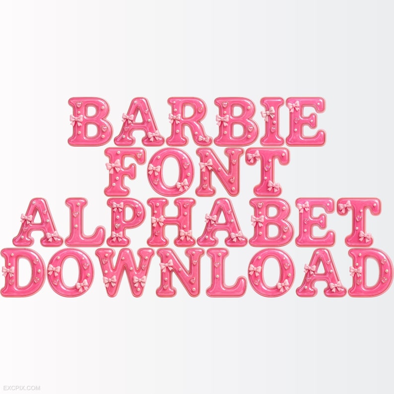 Pink Barbie Font Alphabet PNG, A–Z Letters and 0–9 Numbers, Glam Pink ...