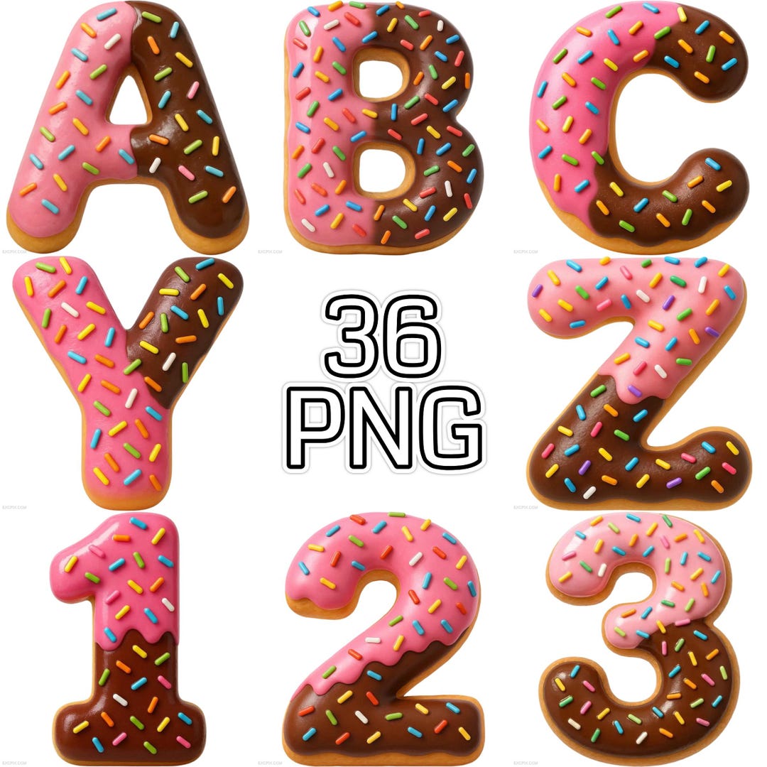 Donut Alphabet Clipart | Frosted Dessert Letters, Numbers (PNG Files ...