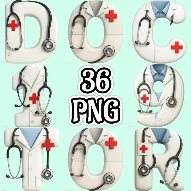 Doctor Alphabet Clipart Bundle, Medical Letters, Numbers (PNG Set) - Etsy