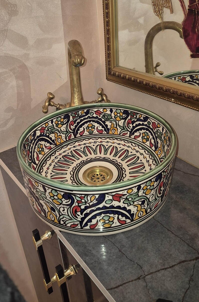 Moroccan Hand-painted Basin – Colorful Ceramic Bathroom Sink | Bohemian ...