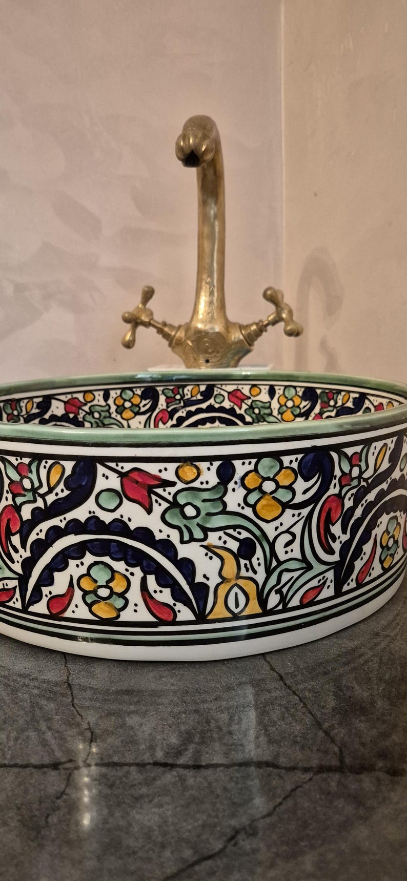 Moroccan Hand-painted Basin – Colorful Ceramic Bathroom Sink | Bohemian ...
