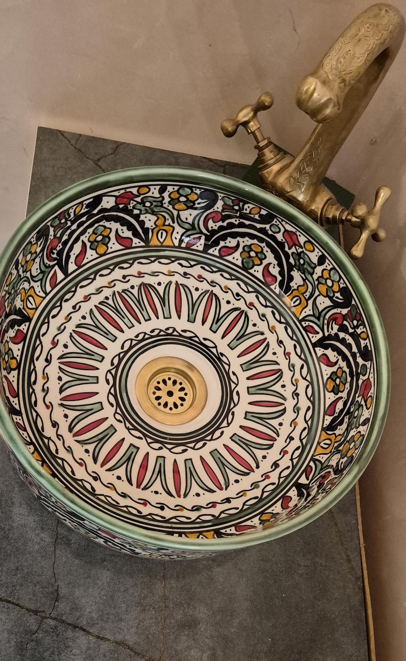 Moroccan Hand-painted Basin – Colorful Ceramic Bathroom Sink | Bohemian ...