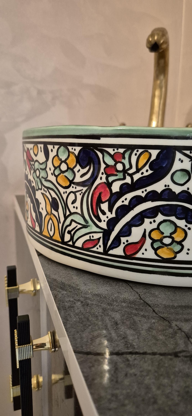 Moroccan Hand-painted Basin – Colorful Ceramic Bathroom Sink | Bohemian ...