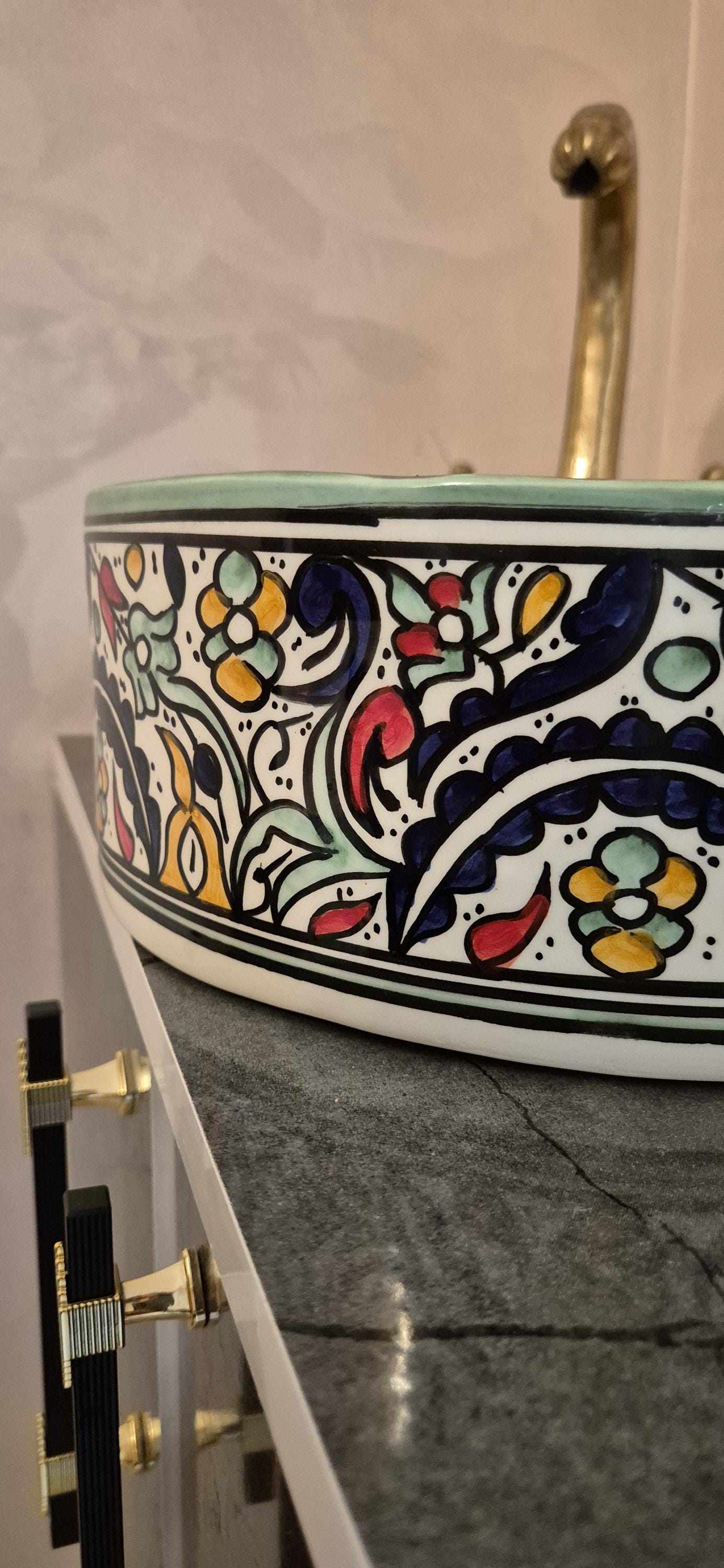 Moroccan Hand-painted Basin – Colorful Ceramic Bathroom Sink | Bohemian ...