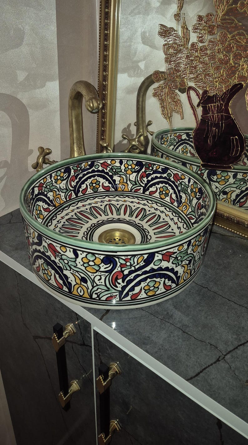 Moroccan Hand-painted Basin – Colorful Ceramic Bathroom Sink | Bohemian ...