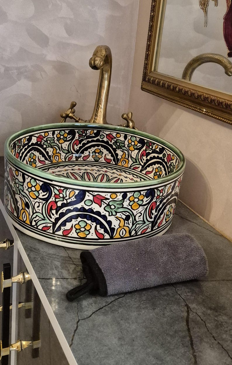Moroccan Hand-painted Basin – Colorful Ceramic Bathroom Sink | Bohemian ...