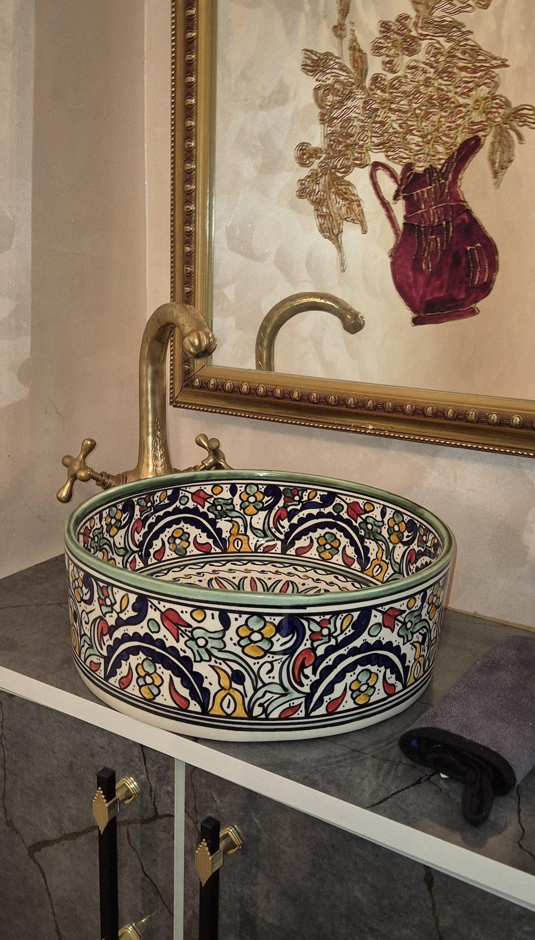 Moroccan Hand-painted Basin – Colorful Ceramic Bathroom Sink | Bohemian ...