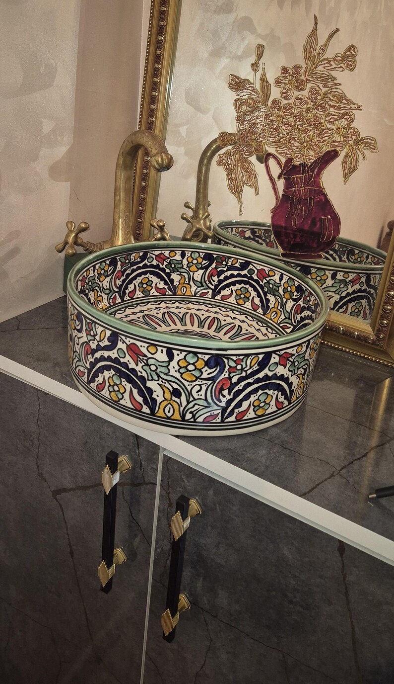 Moroccan Hand-painted Basin – Colorful Ceramic Bathroom Sink | Bohemian ...
