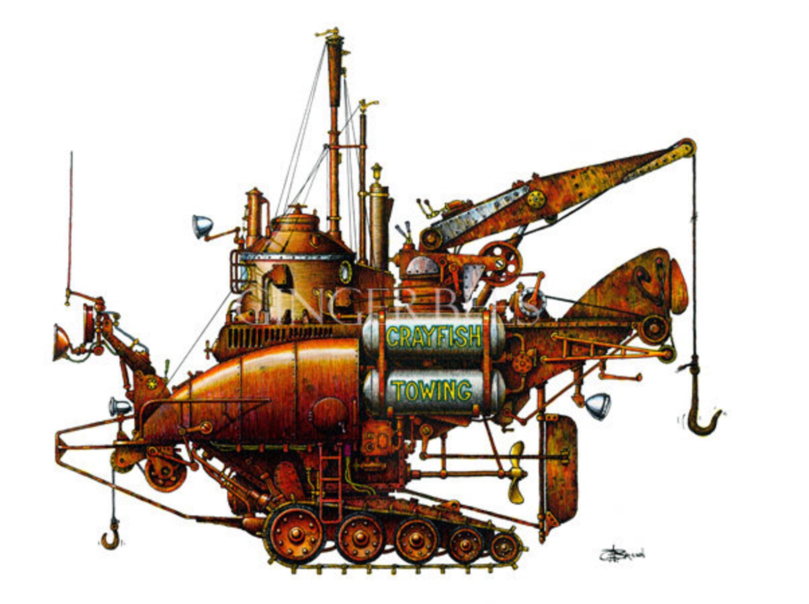 2 of 12 Fanciful Submarine, Giclee Print on Fine Art Smooth Paper 16x12 ...