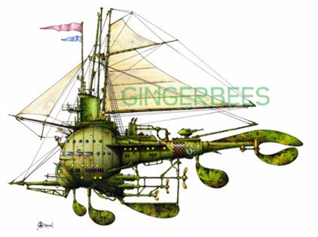 4 of 12 Fanciful Submarine Giclee Print on Fine Art Smooth Paper 16x12 ...