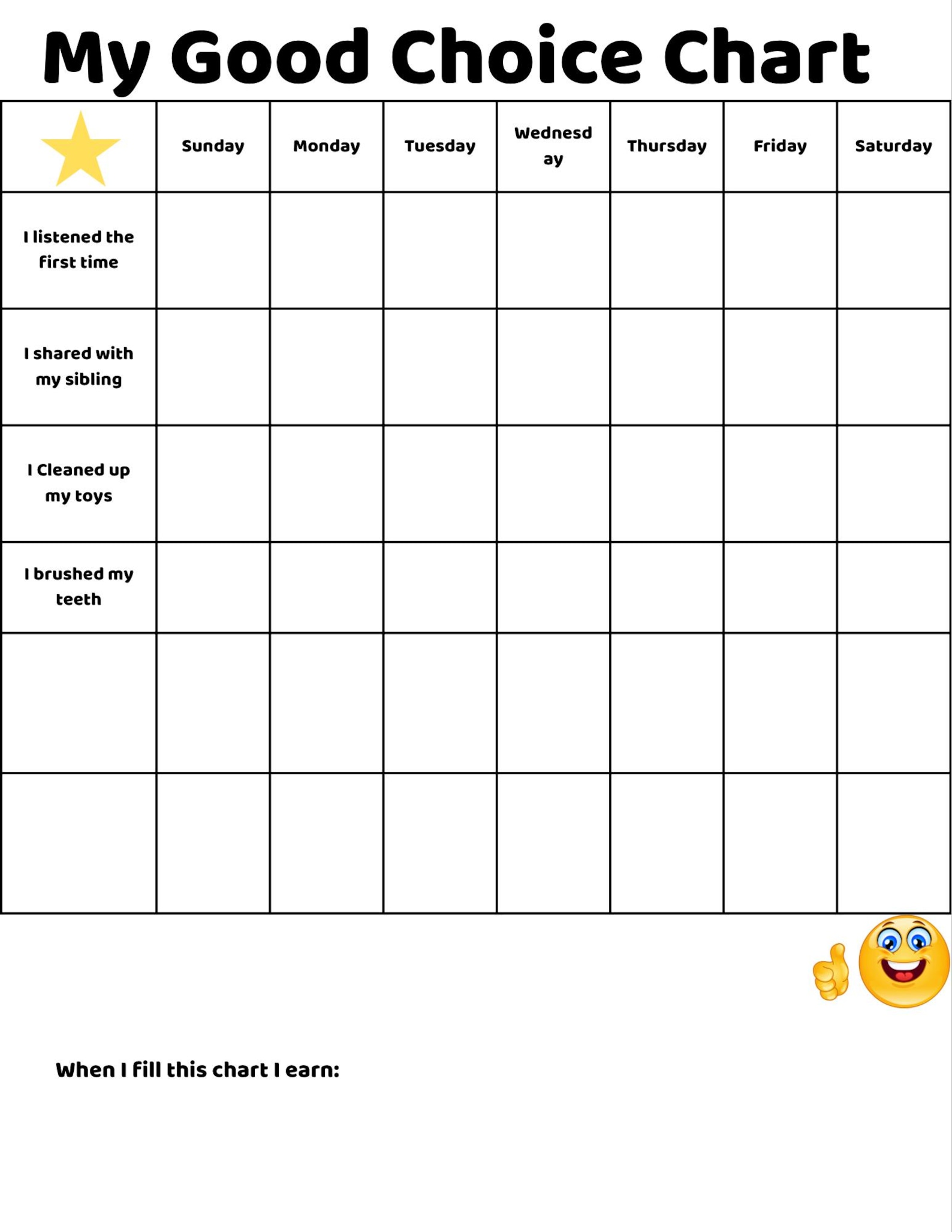 Good Choice Chart Printable for Kids | Reward - Etsy