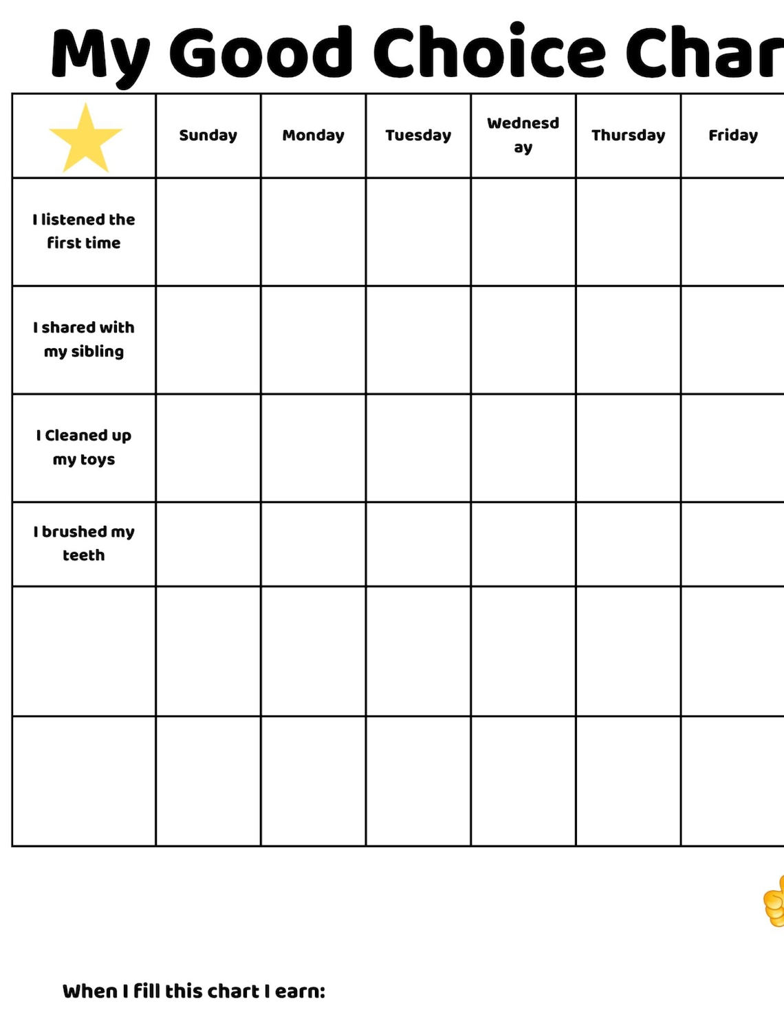 Good Choice Chart Printable for Kids | Reward - Etsy