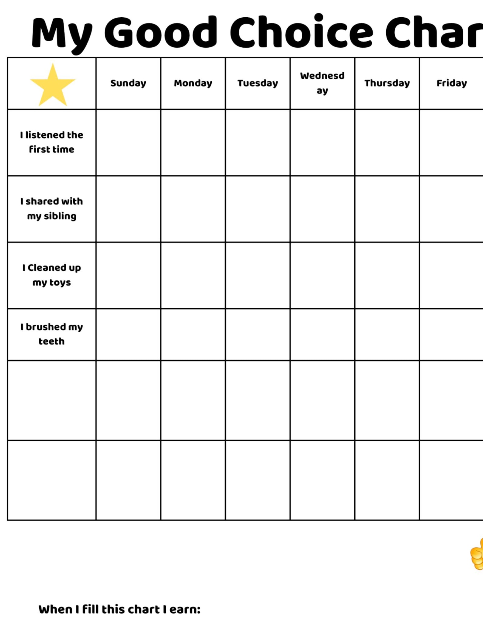 Good Choice Chart Printable for Kids | Reward - Etsy