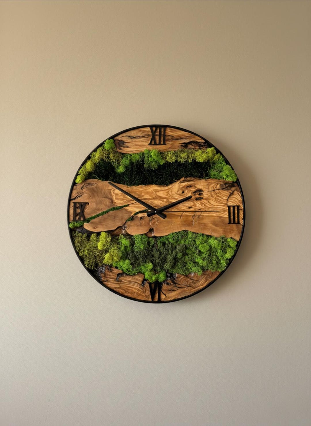 Handmade Olive Wood Moss Wall Clock • Natural Rustic Decor - Etsy