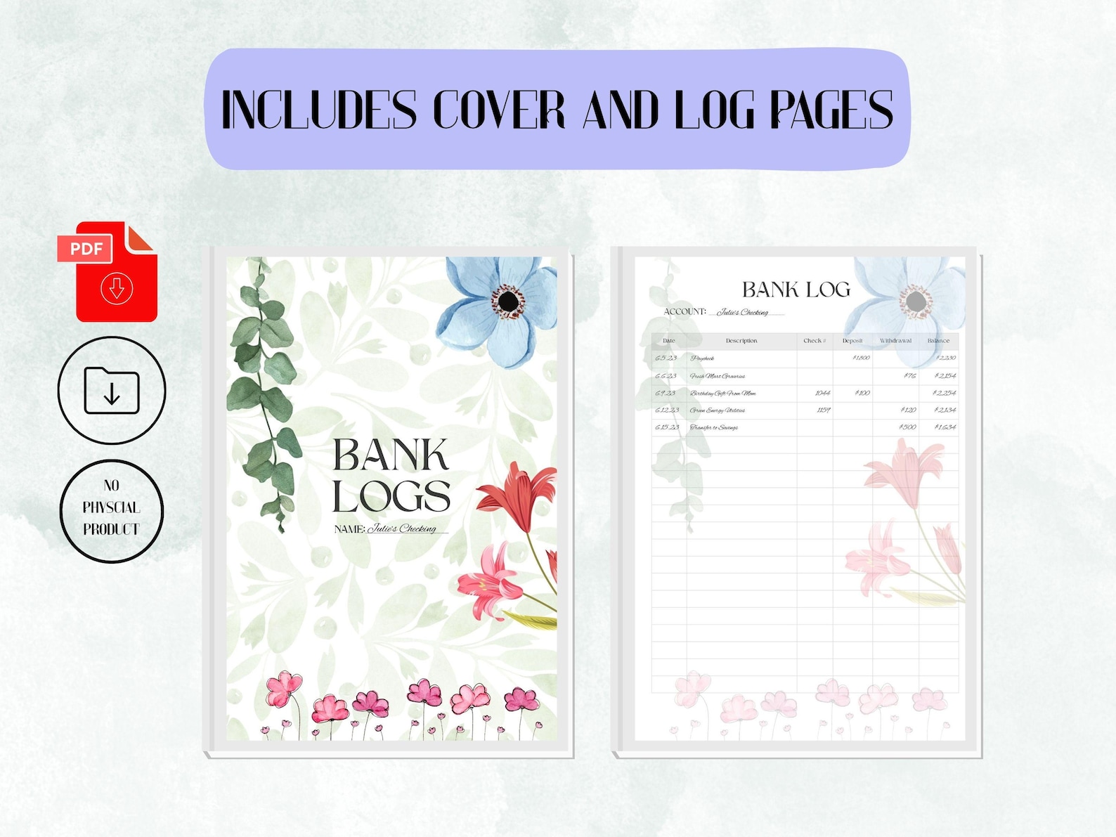 Floral Bank Log Tracker: Printable Savings Tracker for Kids, Teens ...