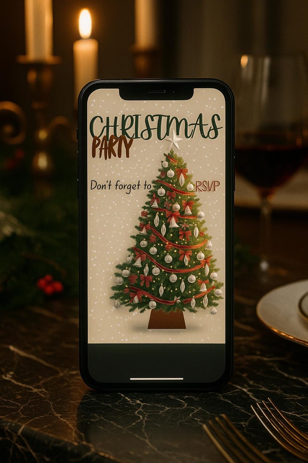Festive Christmas Tree Party Invitation | Digital Holiday Invite (PNG ...