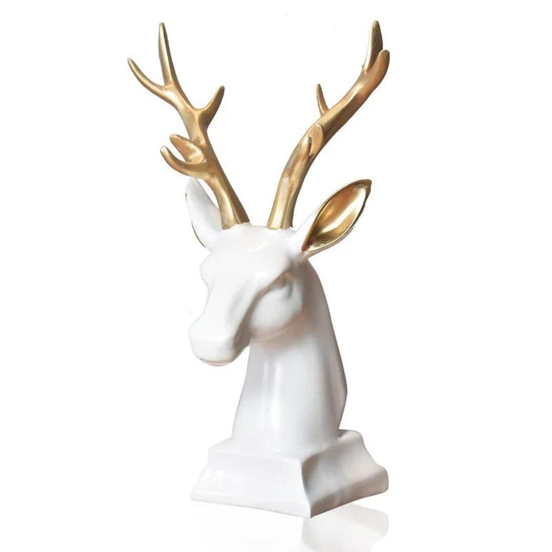 Modern Deer Head Sculpture | White & Gold Stag Statue | Luxury Home ...