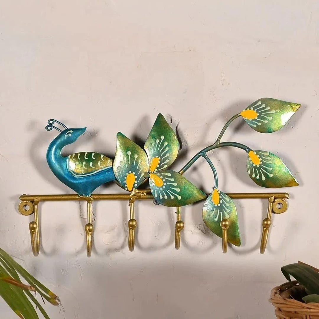 Peacock Wall Hook | Handmade Metal Key Holder | Decorative Wall Hanger ...