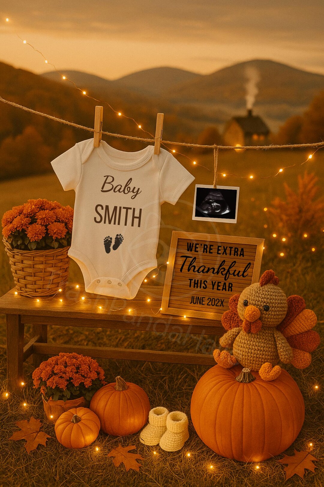 Fall Pregnancy Announcement Canva | Thanksgiving Baby Reveal Editable ...