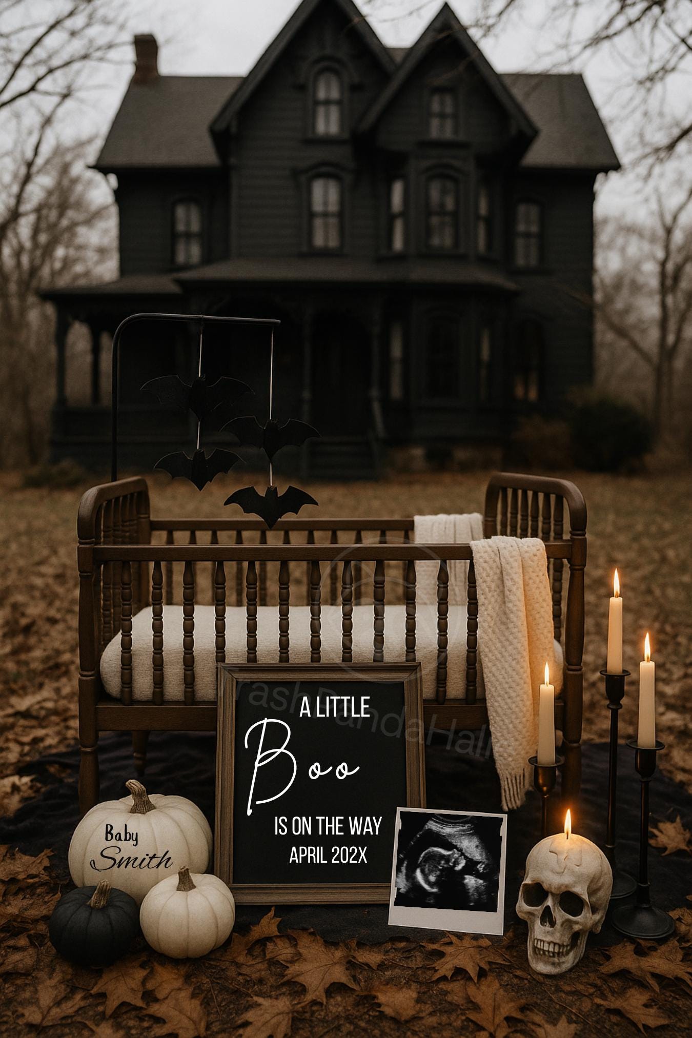 Gothic Pregnancy Announcement Template | Dark Moody Baby Reveal ...