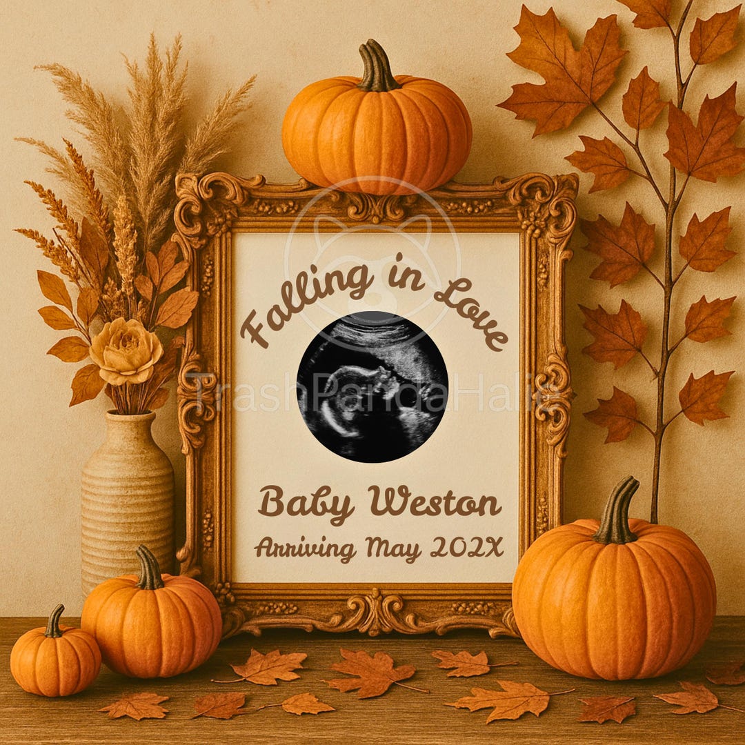 Fall Pregnancy Announcement Template – Editable Canva, “falling in Love ...