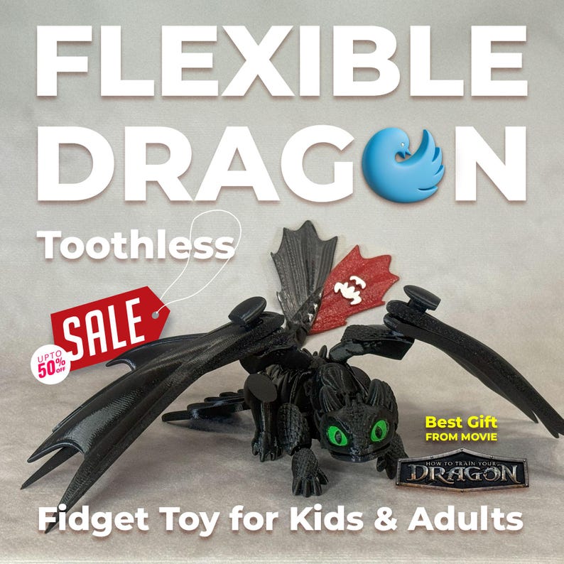 Toothless Flexible Dragon - Fidget Toy for Kids & Adults - Etsy