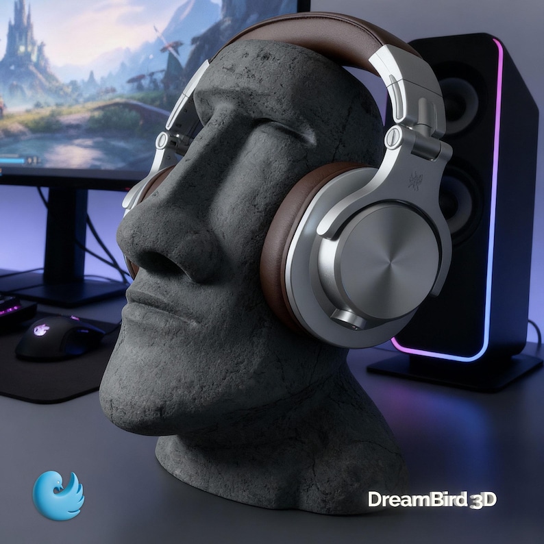 Moai Head Headset Stand – 3D Printed Headphone Holder | Easter Island ...