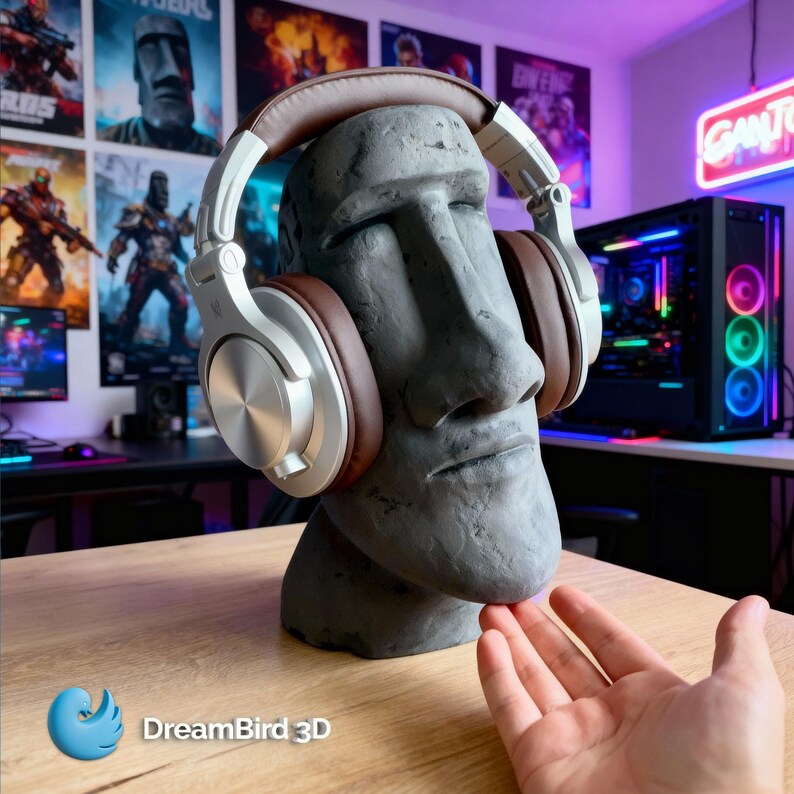 Moai Head Headset Stand – 3D Printed Headphone Holder | Easter Island ...