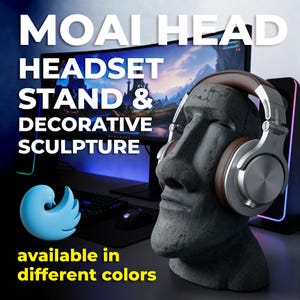 Moai Head Headset Stand – 3D Printed Headphone Holder | Easter Island ...