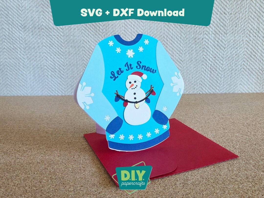 Snowman Ugly Xmas Sweater Greeting Card SVG DXF Template - DIY Layered ...