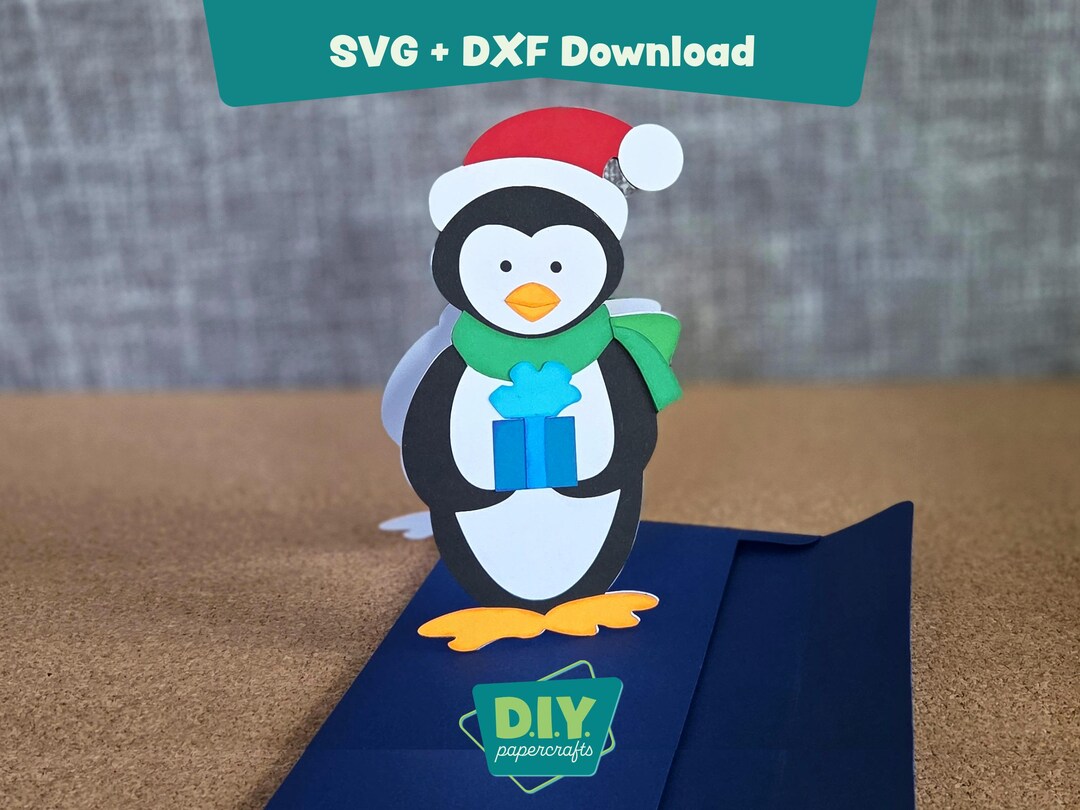 Christmas Penguin Greeting Card SVG DXF Template - Custom DIY Layered ...