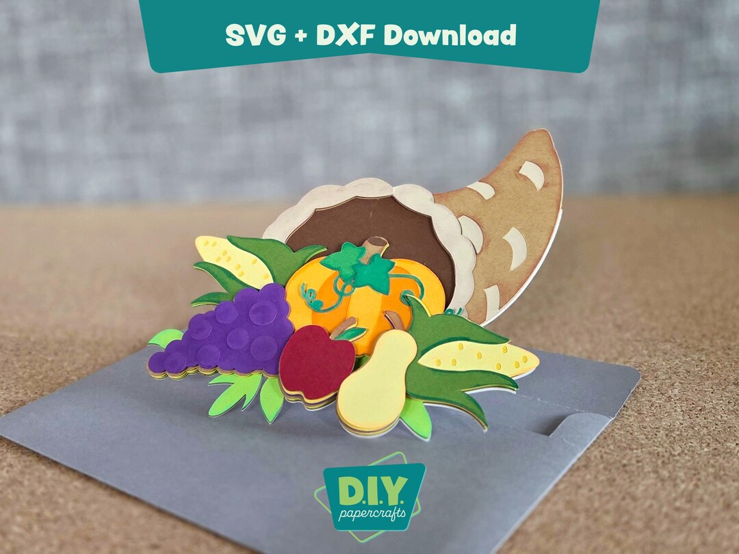 Cornucopia Fall Greeting Card SVG DXF Template - Thanksgiving ...