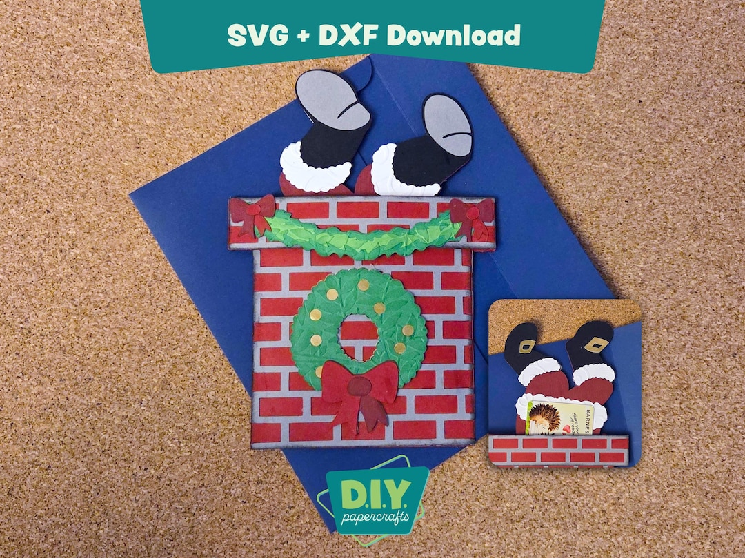 Funny Santa Stuck in Chimney Gift Card Holder SVG DXF Template - Secret ...