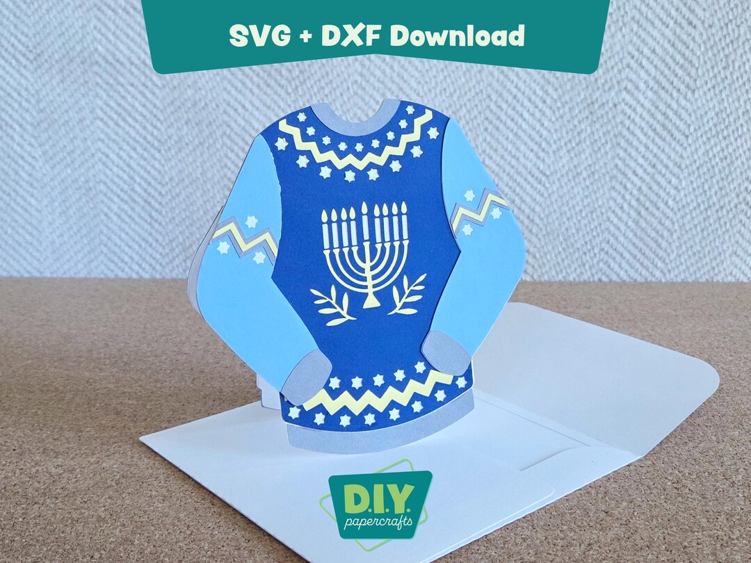 Hanukkah Ugly Sweater Greeting Card SVG DXF Template - DIY Chanukah ...