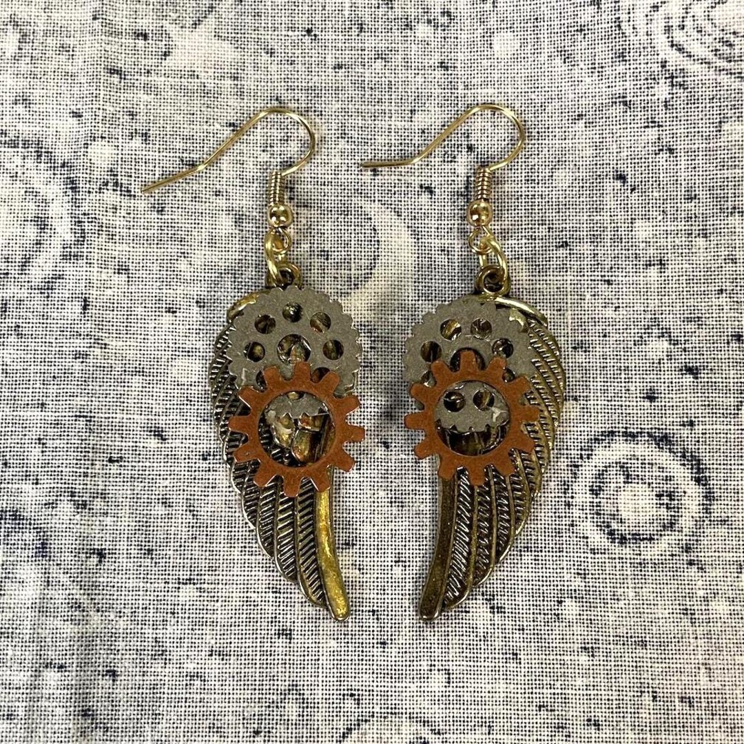 Steampunk Angel Wing & Gear Dangling Earrings - Etsy