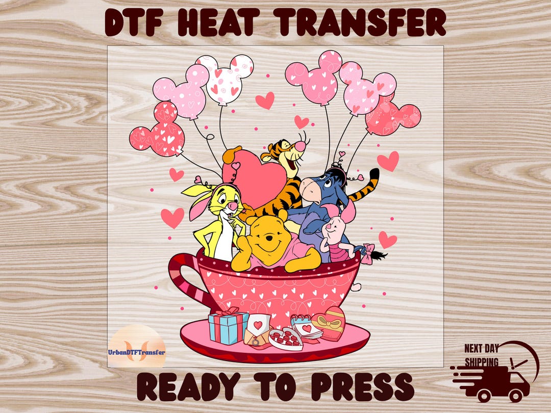 Pink Valentine Cartoon Characters DTF Transfer, Retro Disneyland ...