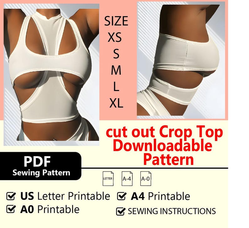 Cut Out Crop Top Sewing Pattern: Women's Fashion (A4/US Letter/a0 ...