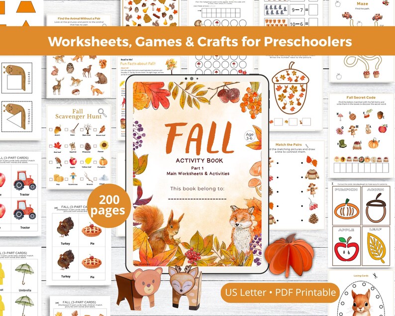 Fall Printable Preschool Activities Pack | Worksheets for Kids, Toddler ...