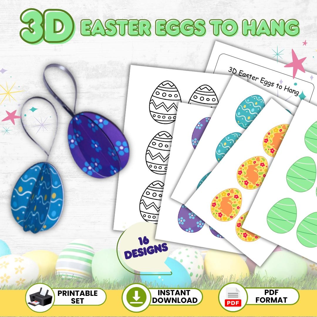 3D Easter Egg Craft Printable Decorations to Hang Cut and Glue Activity ...