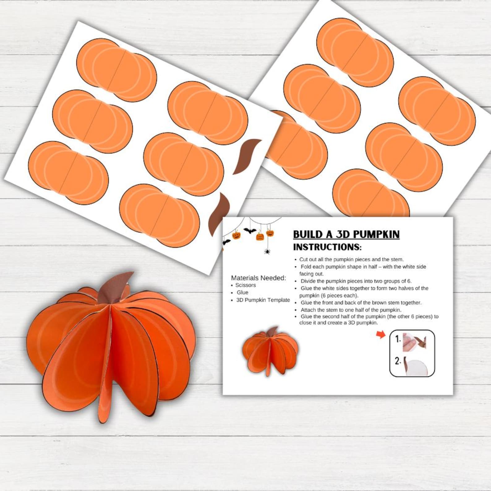 3D Paper Pumpkin Template | Fall Craft for Kids | Printable Autumn ...