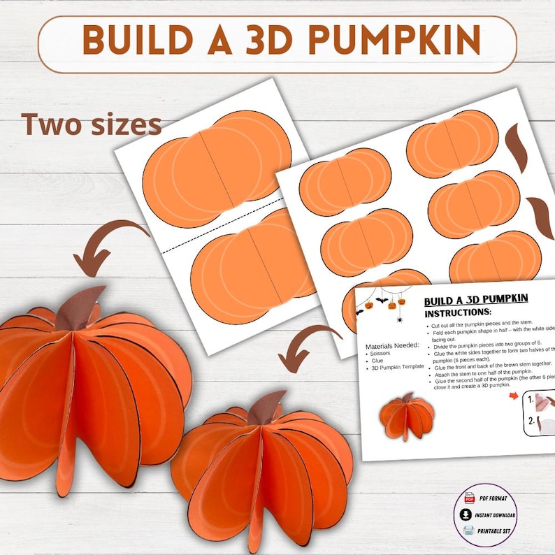 3D Paper Pumpkin Template | Fall Craft for Kids | Printable Autumn ...