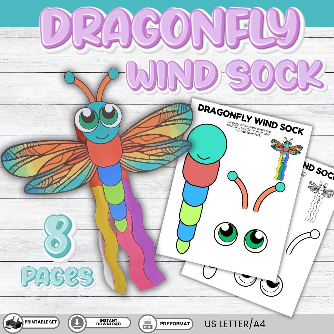 Dragonfly Wind Sock Craft Printable | Kids Cut and Paste Activity ...