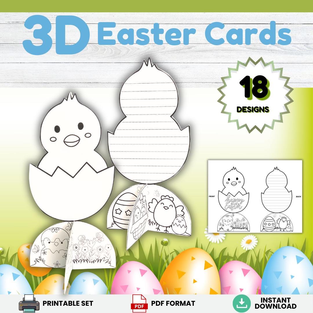 3D Easter Cards Printable Kids Craft DIY Card Stand Cut and Glue PDF - Etsy