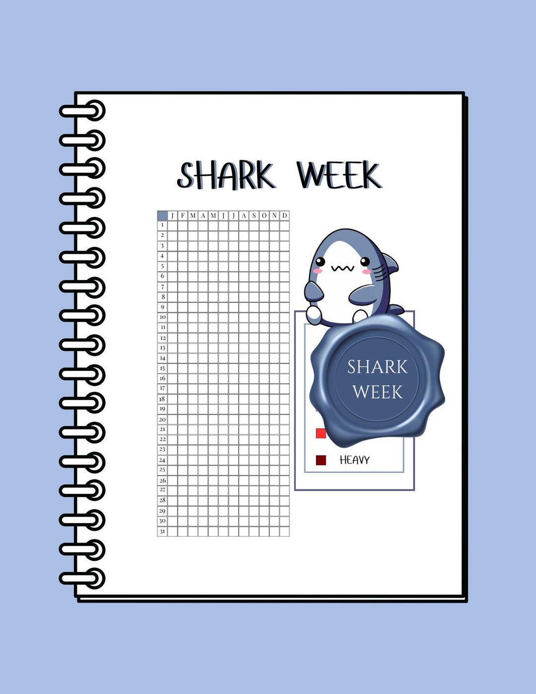 Shark Week Period Tracker | Cute Menstrual Log | Cycle Tracking ...